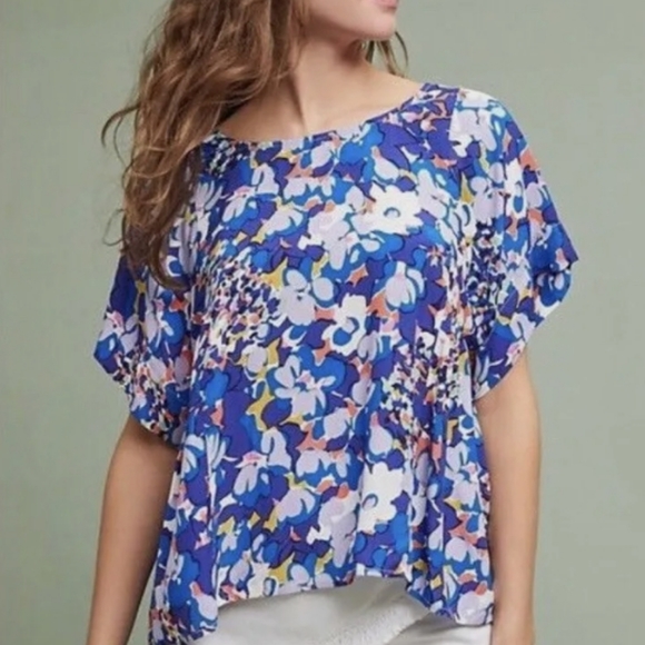 Maeve | Tops | Maeve Milla Blue Floral Short Sleeve Blouse | Poshmark